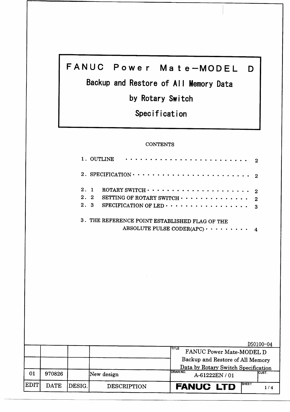 FANUC Power Mate-MODEL D Backup and Restore of AllMemory Date by Rotary Switch Additional Manual ...