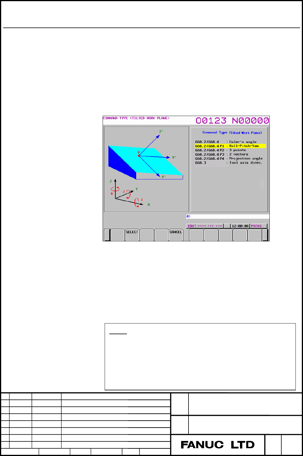 FANUC Series 30i/31i/32i-MODEL A, Guidance Screen for Tilted Working Plane Command ...